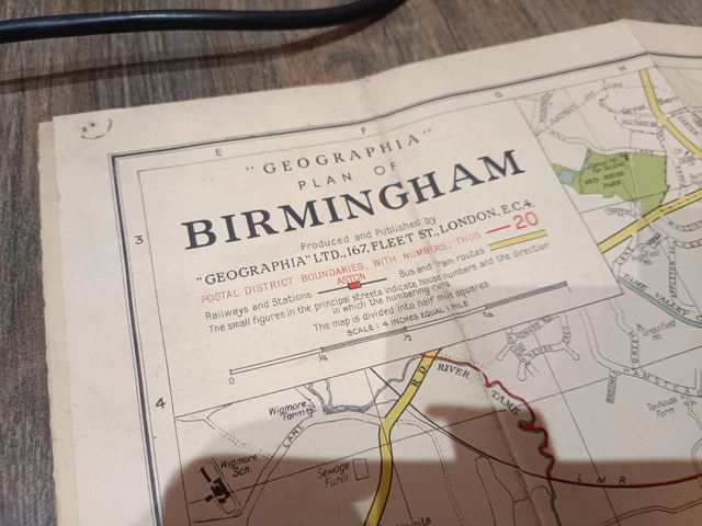 VINTAGE GEOGRAPHIA PLAN Of Birmingham £3.50 - PicClick UK