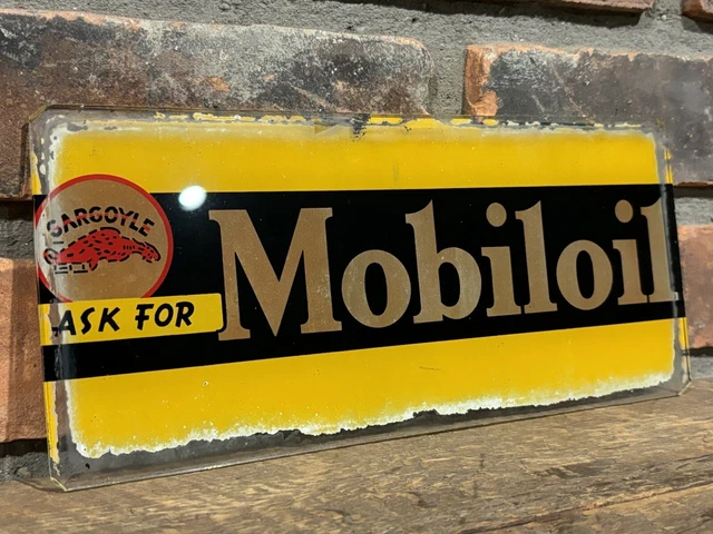 ORIGINAL RARE 1930S Ask For Mobiloil Gargoyle Gas Pump Ad Glass Sign ...