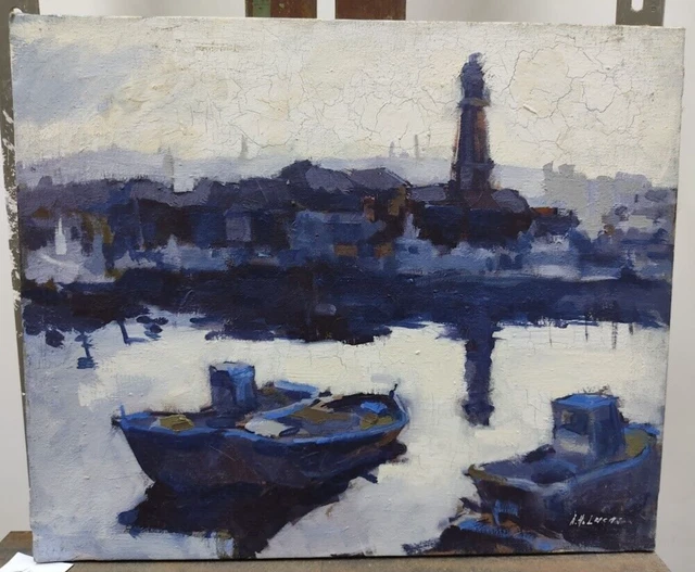 TABLEAU HUILE PAYSAGE Marine Bateaux Impressionniste XXème EUR 300,00 - PicClick FR