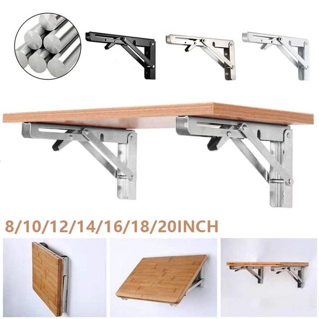 2 PCS FOLDING Heavy Shelf Bracket Stainless Wall Mounted Collapsible 8 ...