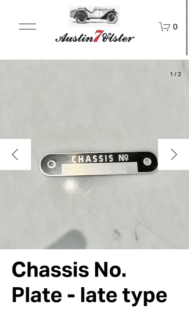 AUSTIN 7 SEVEN BLANK CHASSIS NUMBER BADGE PLATE RUBY Etc - Free Postage ...