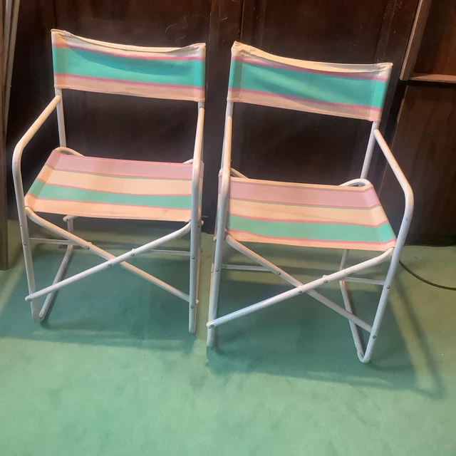 2 X FOLDING camping chairs Retro Stiliac Vintage Stripes Metal Folding ...