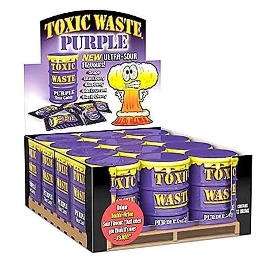 TOXIC WASTE SOUR Candy Purple Drum 12 x 42g Past Best Before Date £11. ...