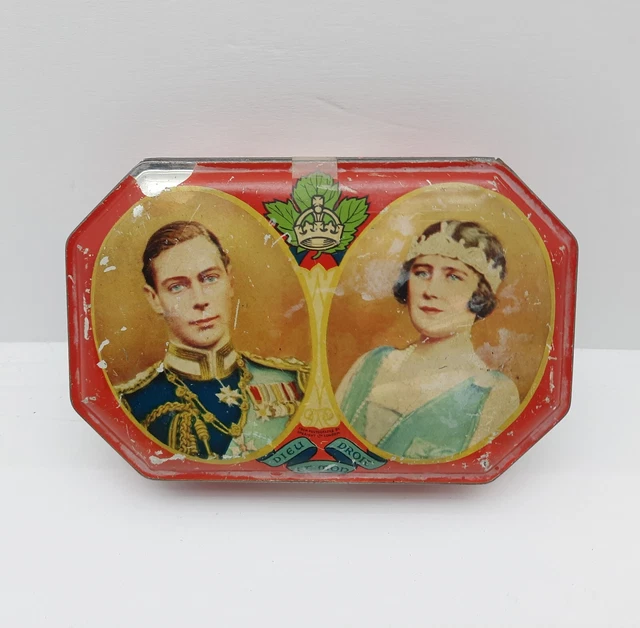 RARE ROYAL CANDY toffee tin 1939 King George and Queen Mother Harry ...