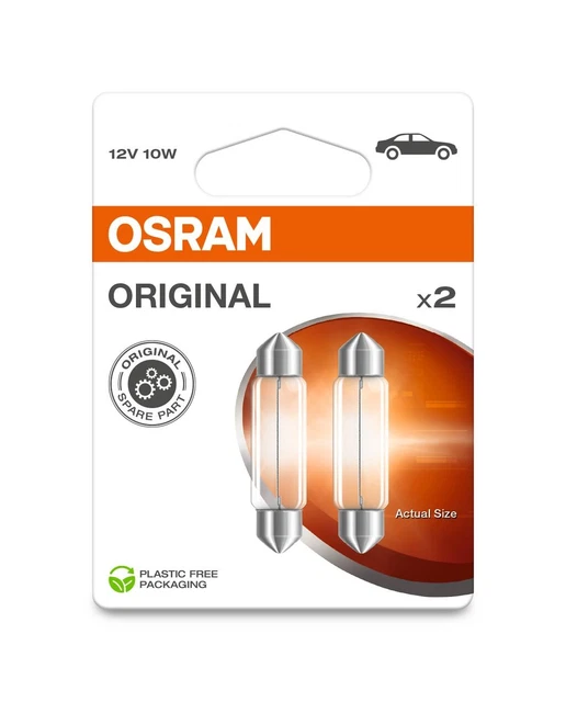 OSRAM AUTO BULB 2 Pack OEM Replacement 10W 12V SV8,5 43mm Soffitte Lang ...
