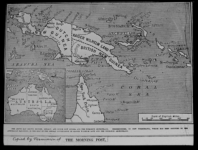 WW1 MAP OF KAISER WILHELM LAND Magic Lantern Slide AUSTRALIA NEW GUINEA ...