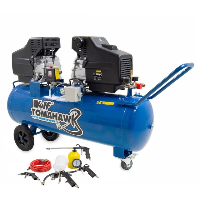 WOLF 100L AIR Compressor 19.2CFM 2 x 2.5HP Tomahawk + 5pc Pro Spray Kit ...