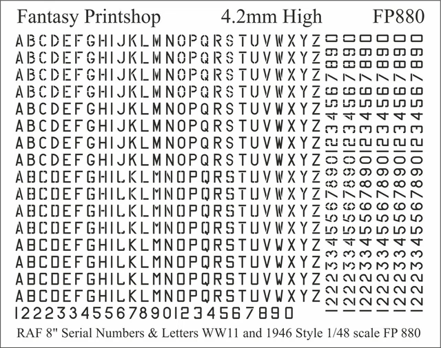 RAF SERIAL NUMBERS and Letters 8" decals transfers 1946- FP880 BLACK 1/ ...