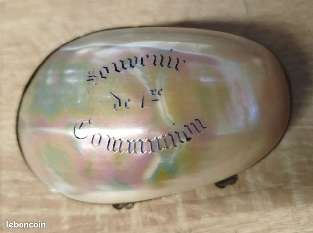 PETITE BOÎTE NACRE coquillage longueur 6 cm Etui à chapelet Souvenir communion EUR 25,00 ...