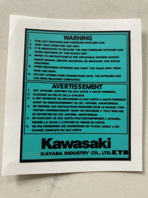 KAWASAKI 1987 KX125 KX250 KX500 Shock Bottle WARNING Decal / Sticker ...