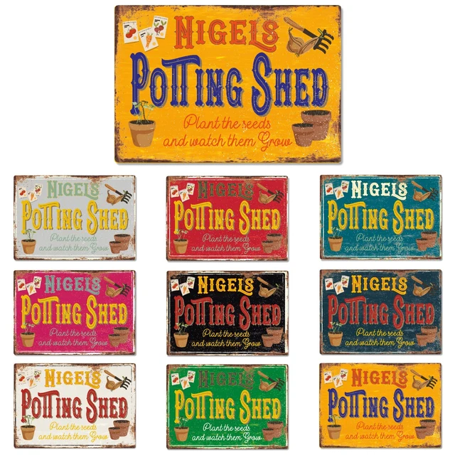 PERSONALISED POTTING SHED Metal Sign Plaque Vintage Garden Retro Shabby ...