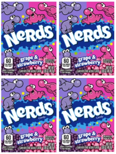 900637 4 X 46.7g BOX WONKA GRAPE & STRAWBERRY NERDS PURPLE PINK TINY ...
