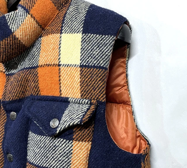 THE NORTH FACE PURPLE LABEL x Harris Tweed Down Vest Orange Navy Plaid ...