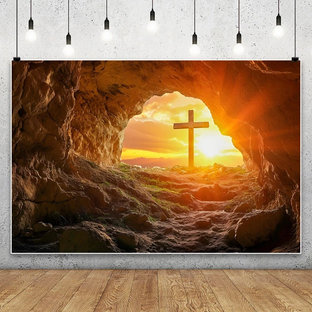 EASTER RISEN CAVE Resurrection of Jesus Cross Backdrop Photo Banner ...