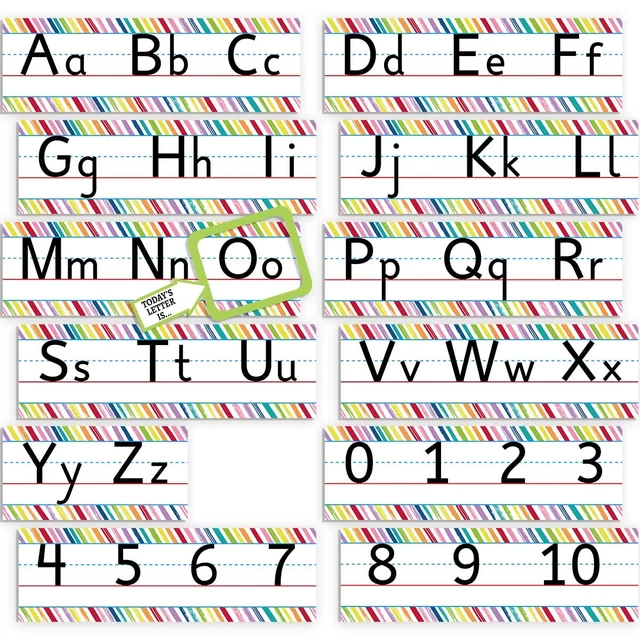 ALPHABET BULLETIN BOARD Set Colorful Scribble ABC Numbers Line 0-10 ...