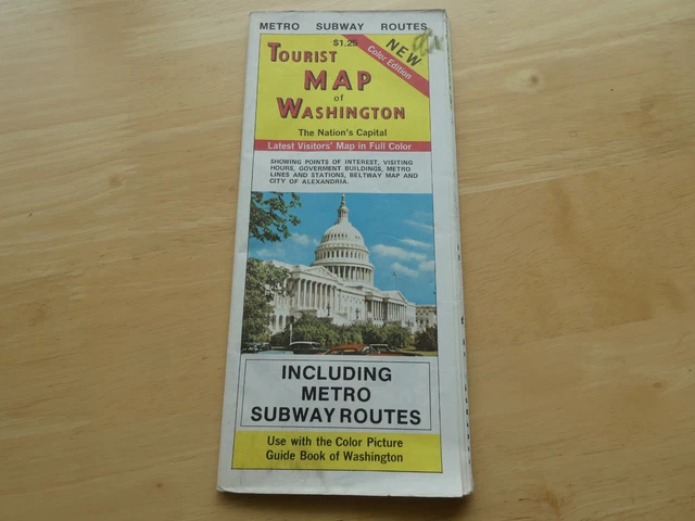 OLD MAPS TOURIST Map Of Washington + Metro Subway Routes 1970'S #H642 £ ...