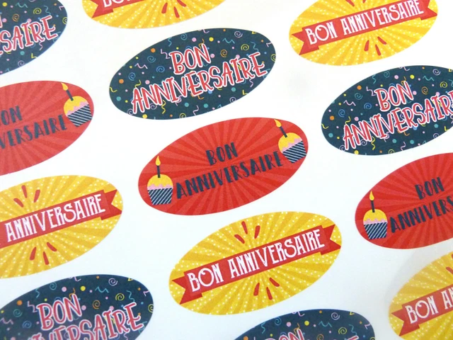 BON ANNIVERSAIRE FRENCH Happy Birthday Labels Stickers For Cards HBW-FR ...