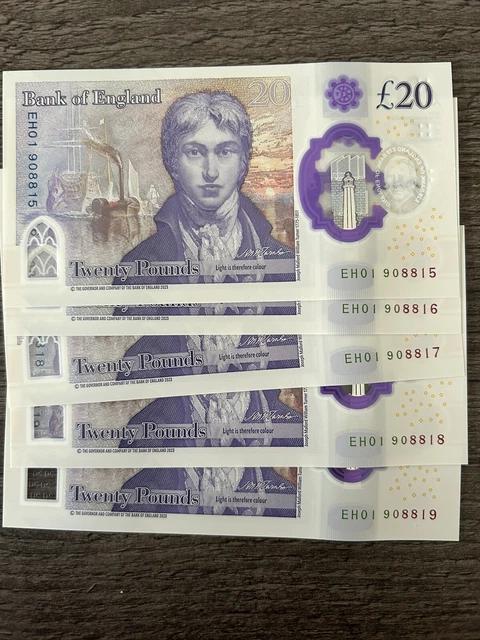 5 RARE 20 Pound Note King Charles £20 First Serial Number EH01 ...