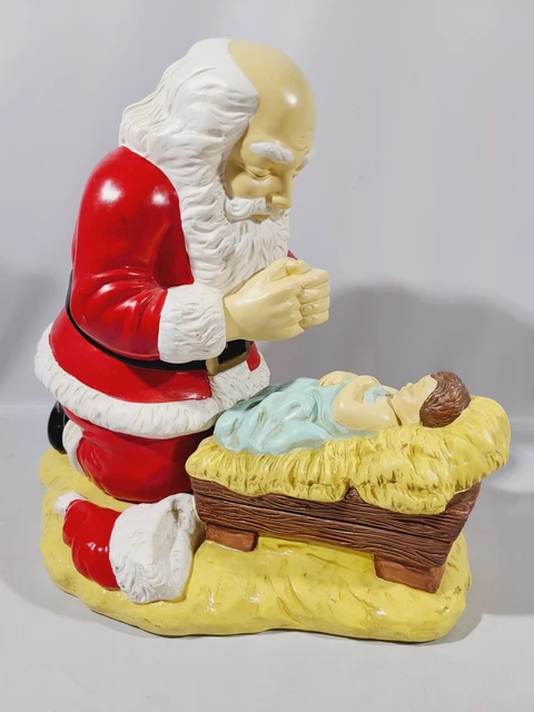 VTG CHRISTMAS STATUE Santa Praying To Baby Jesus Ceramic Art Figurine ...