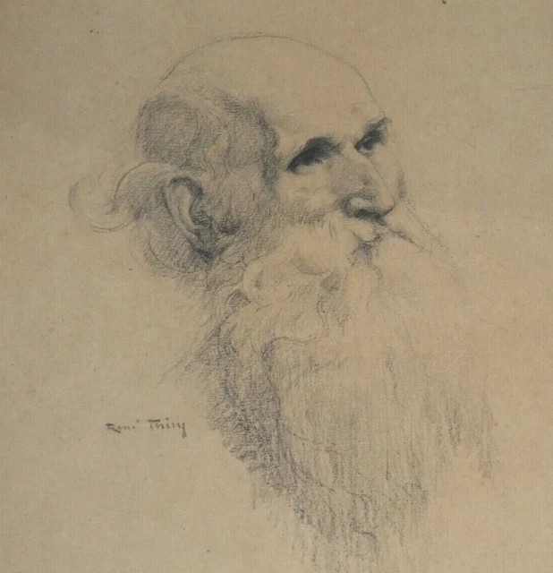 RENÉ THIRY- Dessin au crayon signé - Portrait de [leonard de Vinci ...
