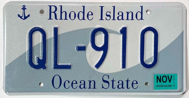 RHODE ISLAND 2019 Wave Ocean State License Plate QL-910 in Very Good ...
