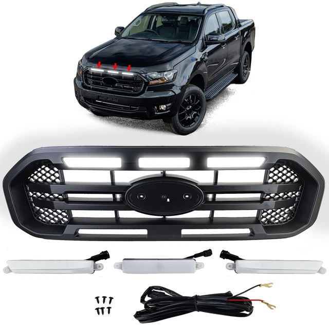 GRIGLIA NERA DOPPIO ponte + LED adatta per Ford Ranger T8 19-23 2.0 ...