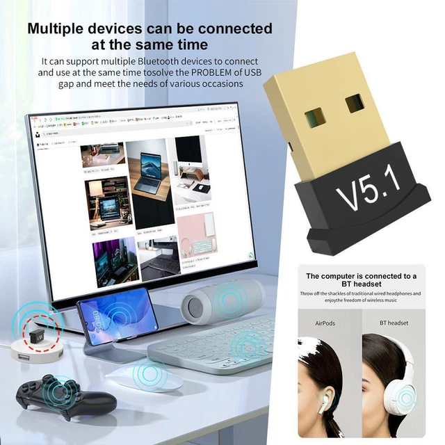 USB BLUETOOTH 5.1ADAPTER Transmitter Receiver Bluetooth -2024 Dongle ...