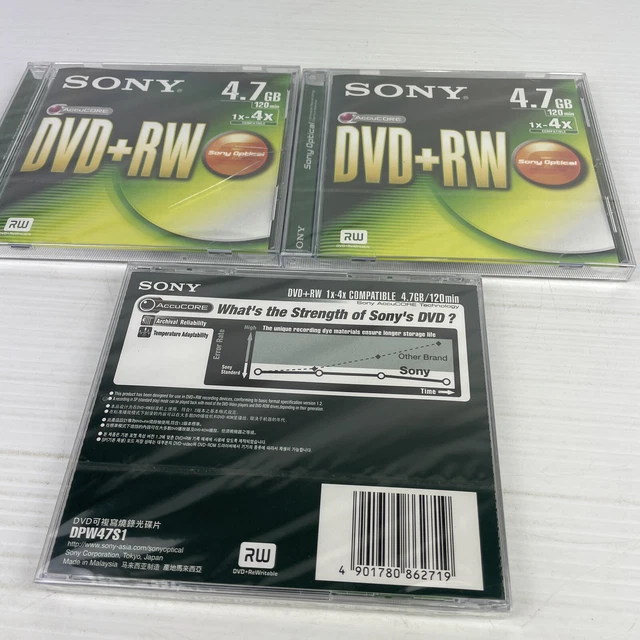 SONY DVD RW Blank Disc 1x-4x 120min (4.7GB) AccuCore 3 Pack New ...