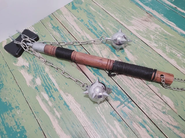 MEDIEVAL GLADIATOR SPIKED Solid Metal Double Mace Ball Flail ...