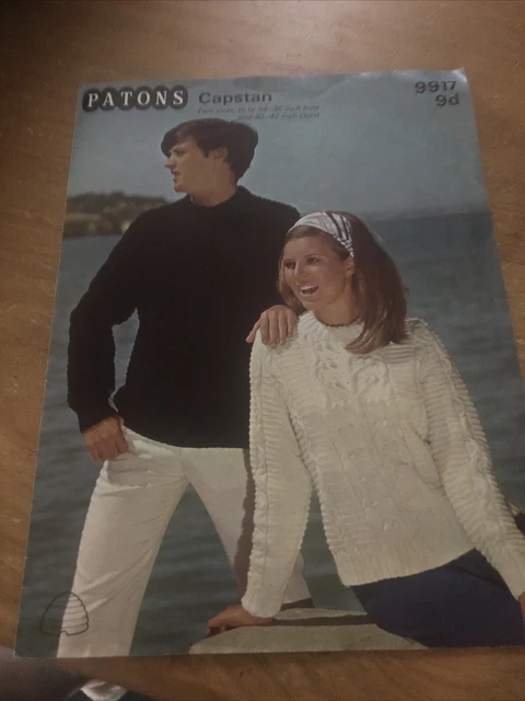 PATONS CAPSTAN 9917, Vintage knitting pattern, Aran sweater, 34-42" £2. ...