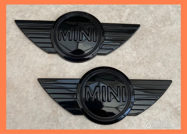 2PCS GLOSSY BLACK Mini Cooper Badge Logo Front Bonnet Hood Metal ...