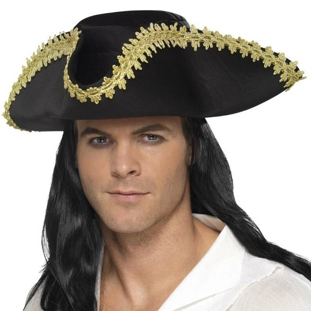 Adult Unisex Fancy Dress Pirate Tricorn Hat Dick Turpin Hat Black By