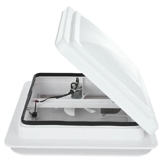 CARAVAN RV ROOF Vent 12V Fan Shower Hatch 355x355mm Cut Out Smoke Lid ...