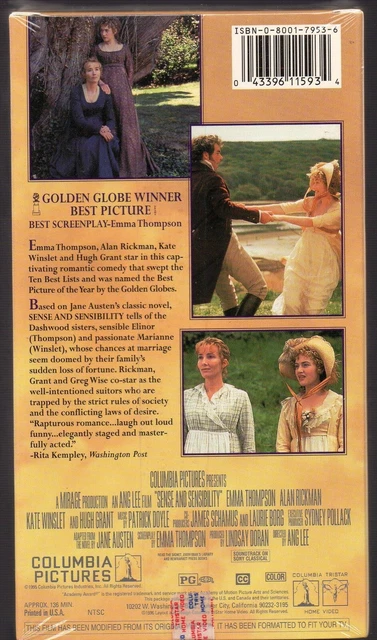 SENSE AND SENSIBILITY (VHS, 1996, Closed Captioned) - Emma Thompson - Sealed £6.32 - PicClick UK