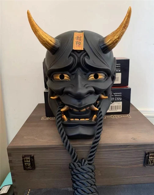 JAPANESE HANNYA BLACK Mask Devil Demon Oni Samurai Prajna Cosplay Full ...