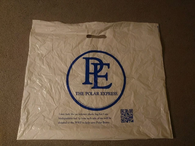 THE POLAR EXPRESS Official Train Ride Large White Plastic Gift Shop Bag ...