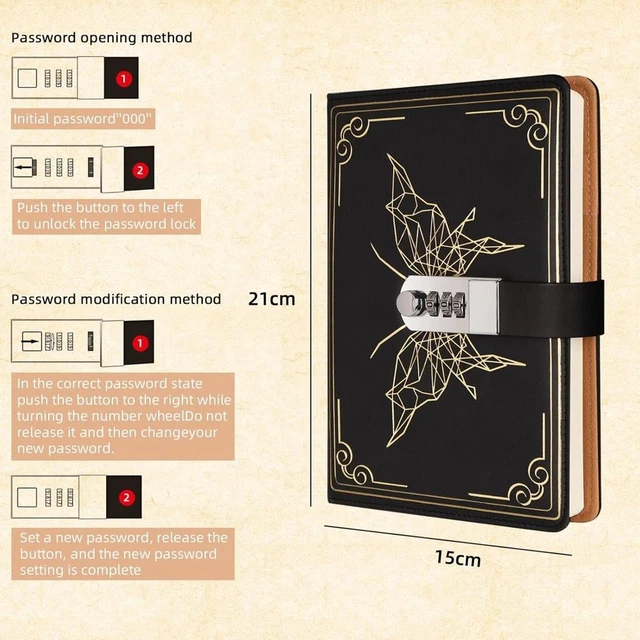 LITERARY VINTAGE LOCKING Leather Notebook,Betiful Butterfly Pattern ...