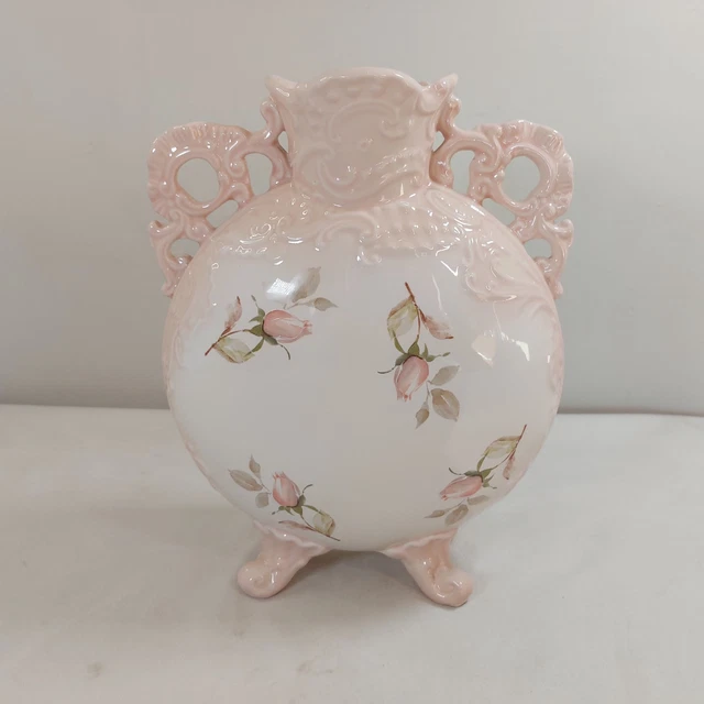 BLAKENEY VASE LARGE Double Handled Footed Moon Flask Pink Floral ...