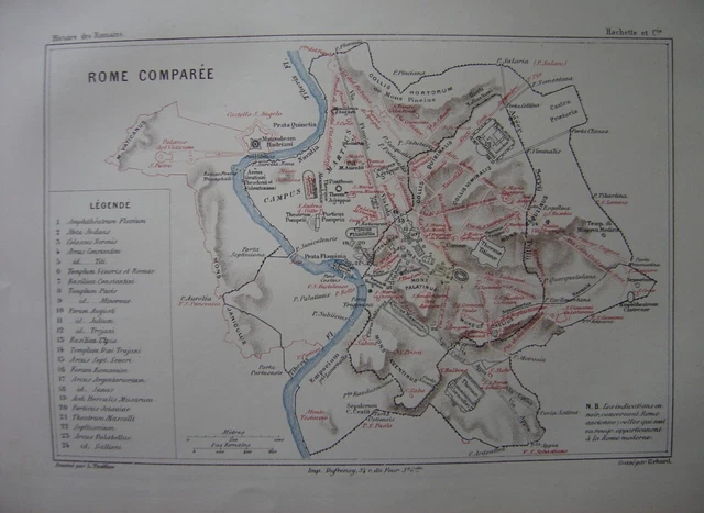 CARTE PLAN DE ROME comparée ROMA Monuments Temple Forum Amphithéâtre Basilique EUR 9,90 ...