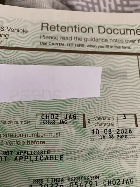 RETENTION CERTIFICATE FOR registration number CH02 JAG £700.00 ...