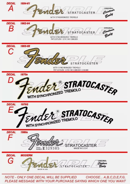 STRATOCASTER WATERSLIDE DECAL - Various Types £5.99 - PicClick UK