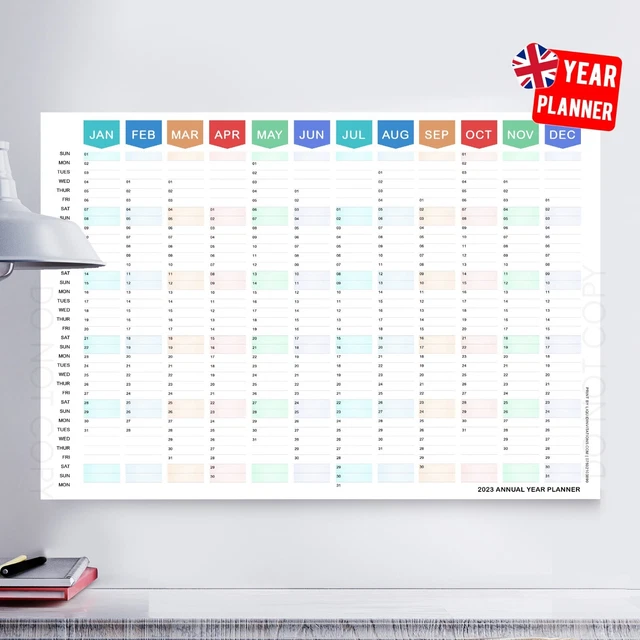 2023 FULL YEAR Wall Planner Home Office Work Calendar Jan-Dec*** A5 A4 ...