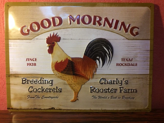 ANCIENNE PLAQUE MÉTAL Embouti Dessin Coq Good Morning Vintage EUR 29,90 ...