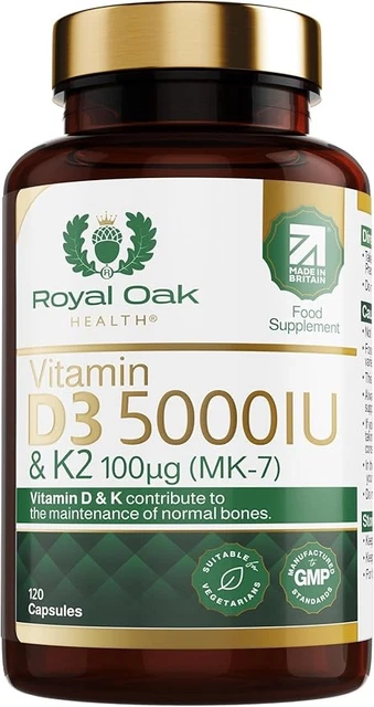 VITAMIN D3 5000 IU & Vitamin K2 100mcg (MK-7) x120 Capsules - High ...