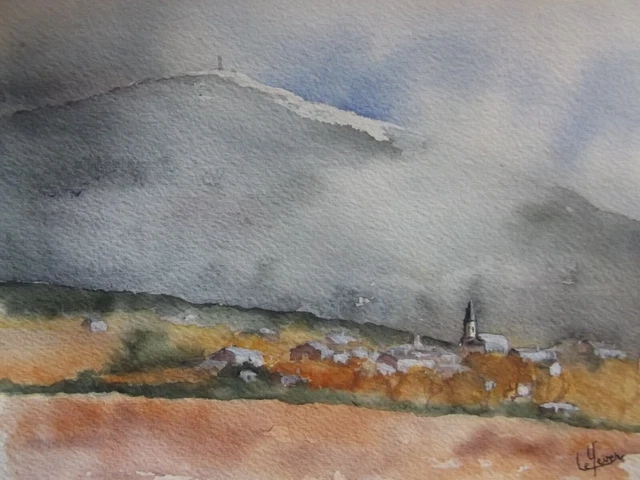 AQUARELLE ORIGINALE SIGNÉE paysage autour du Mont Ventoux "St Pierre de Vassols" EUR 18,00 ...