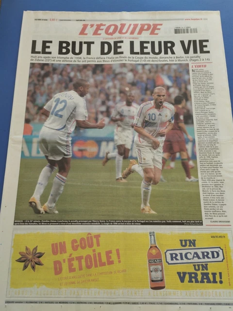 L'EQUIPE JOURNAL DEMI-FINALE Coupe Du Monde 2006 France-Portugal 1-0 ...