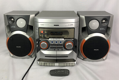 PHILIPS FW-C255 3-CD Mini Hi-Fi Bookshelf Receiver W Speakers & Remote ...