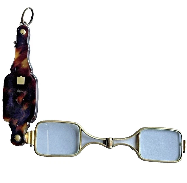 LORGNETTE ANCIENNE FACE à main pliant façon écaille & laiton vers 1900 ...