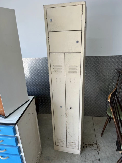 VINTAGE CREAM INDUSTRIAL Metal Storage Locker With Key £95.00 - PicClick UK