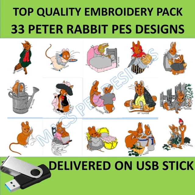 PETER RABBIT PES on USB PES designs Machine Embroidery files brother ...